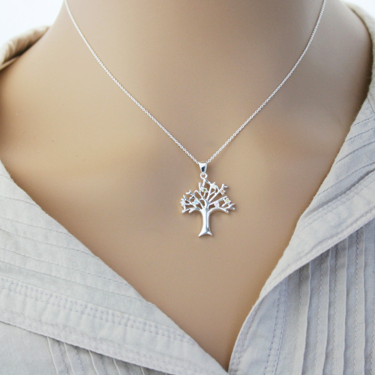 Sterling Silver Tree of Life CZ Pendant & Chain – Kohi Jewels